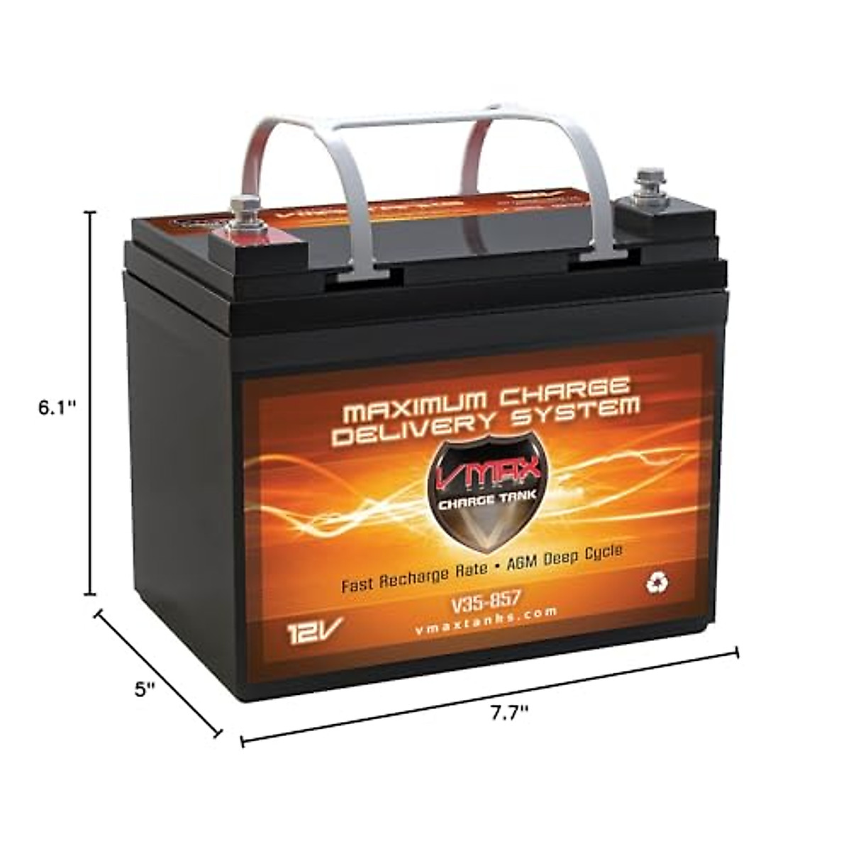 VMAXTANKS V35-857 12 Volt 35AH AGM Marine Deep Cycle Battery for 30 Pound Electric Trolling Motors (GROUP U1)