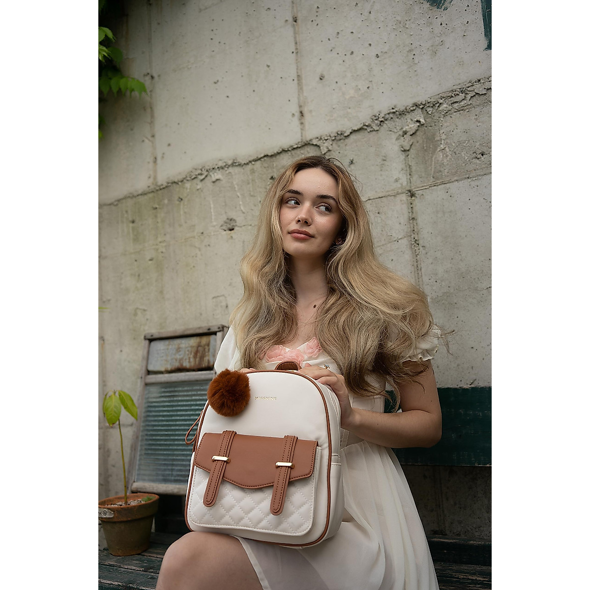 Missnine Mini Backpack for Women Cute Small Backpack Purse With Pompom PU Leather Bookbag Small Casual Daypacks For Ladies