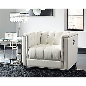Coaster Chaviano Collection 33" Chair with Padded Breathable Leatherette Upholstery Chrome Legs and Button Tufting In Pearl 505393