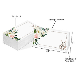 Table Place Card, Easter Tent Style Cards, Pack of 25 Half-Fold Reception Place Card, Cute Easter Egg Bunny, Easter Table Decor for Spring Wedding, Baby Shower, Dinner Party(F01)