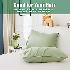 TELUS Green Pillow Cases Standard Size 2 Pack, Bamboo Rayon Cooling Pillowcases with Envelope Closure, Cool Breathable Pillow Cover for Hot Sleepers & Night Sweats, 20x26 inch