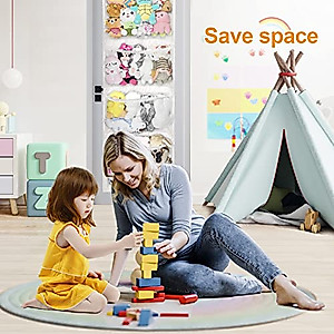 Adgoaler Stuffed Animal Storage, Over Door Stuff Animals Organizer with 4 Large Pockets for Kids Plush Stuffies, Hanging Toy Plush Storage for Nursery, Bedroom, Easy Installation (White)