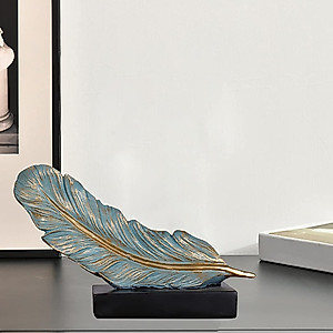 Resin Feather Sculpture Art Statue Feather Figurines Abstract Home Decoration for Wedding Party Bedroom Living Room Garden Office - Blue S