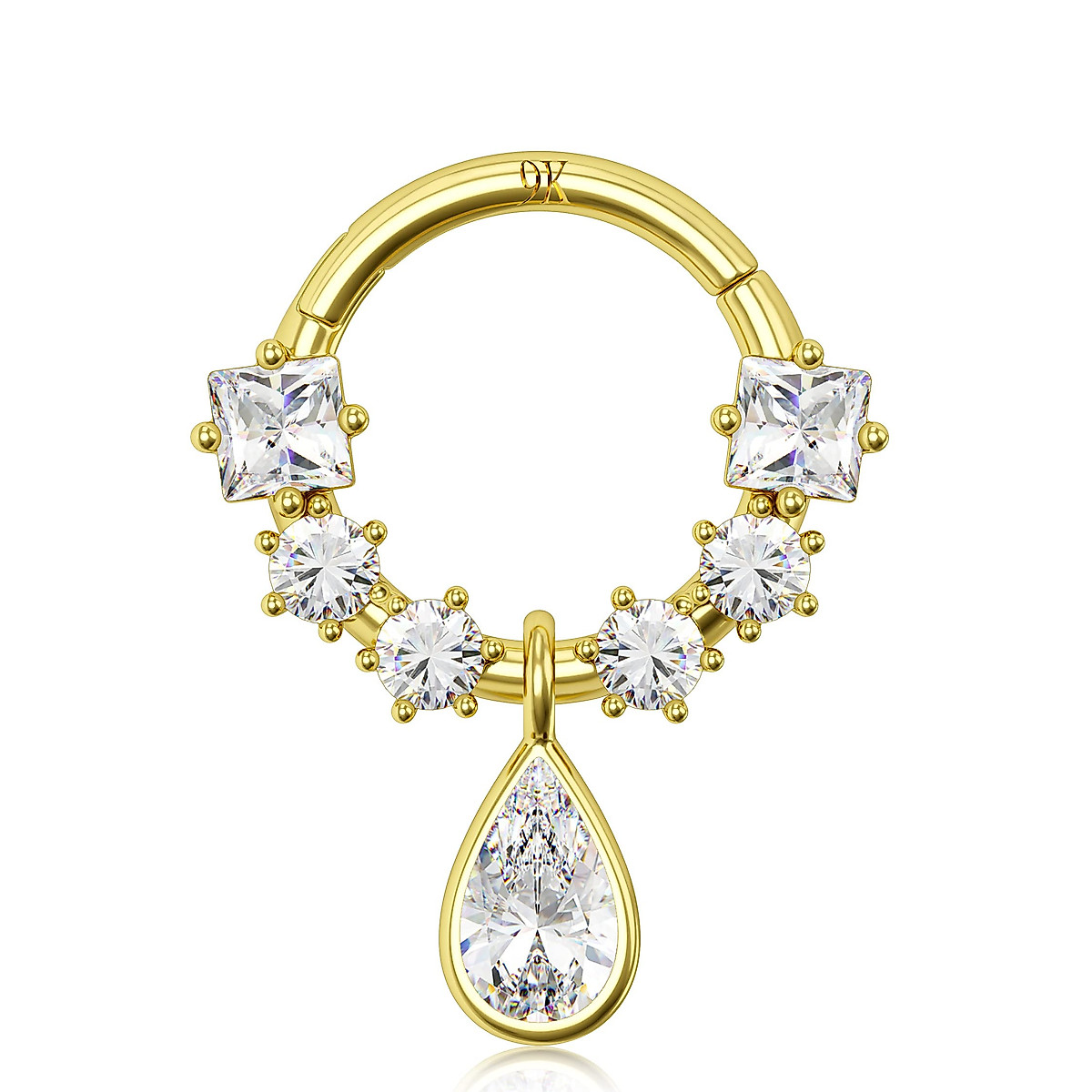 Melighting 9K Gold Septum Rings 16G Teardrop Solid Gold Septum Jewelry Helix Piercing Jewelry for Women Clear CZ Gold Tragus Piercing Jewelry