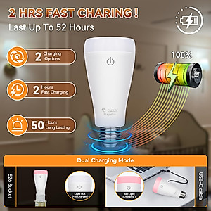 Neporal MagixPro Rechargeable Light Bulbs with Remote, Last 5-52 Hours, USB + Socket Rechargeable,1800mAh Battery Light Bulb, 3 Colors Shift + Stepless Dimmable (MagicPro, 4, Count)