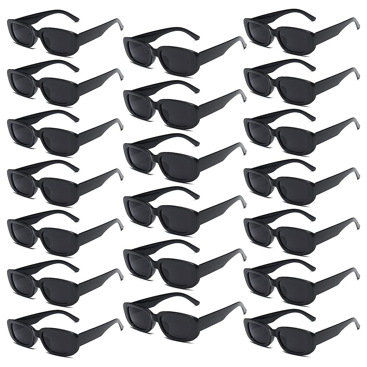 YQVIE 20 Pack Wholesale Black Rectangle Sunglasses for Men Women in Bulk 70s Retro Cheap Small Glasses for Party Supplies (20Black)