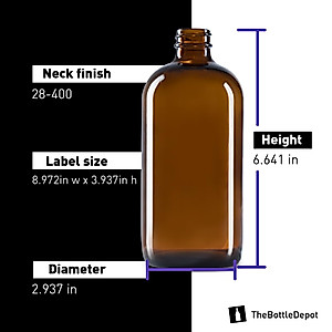 The Bottle Depot - 6 Pack - 16 oz Glass Spray Bottles with Black Trigger Sprayers - Clear Amber - 28-400 Neck Finish - Boston Round Bottles - UV Rays Protection