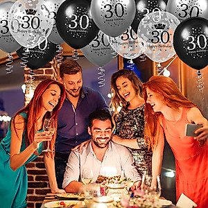 30th Birthday Balloons Decorations 15pcs Black Silver Happy 30th Birthday Party Latex Confetti Balloons for Men Women 30th Anniversary Happy Birthday Party Decor Supplies 12 inches