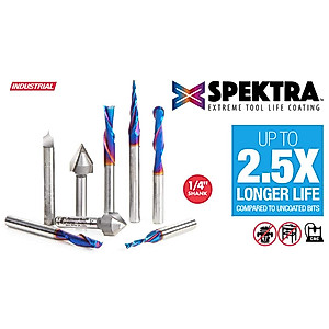 Amana Tool AMS-177-K 8-Pc CNC Router Bit Collection Featuring V-Grooves Point Roundover and Multi-Purpose Spektra Bits 1/4 Shank in Wooden Box