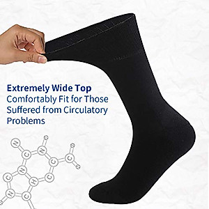 Forcool Diabetic Socks for Women, Men's Merino Wool Non Binding Loose Top Soft Padded Cushioned Sole Seamless Toe Wide Mid Calf Crew Diabetes Socks Edema Socks Dress Socks, 3 Pairs Black Medium