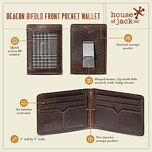House of Jack Co. DEACON Bifold Front Pocket Wallet | Slim Money Clip Wallet For Men | Exterior ID Window | Full Grain Leather Men's Wallet