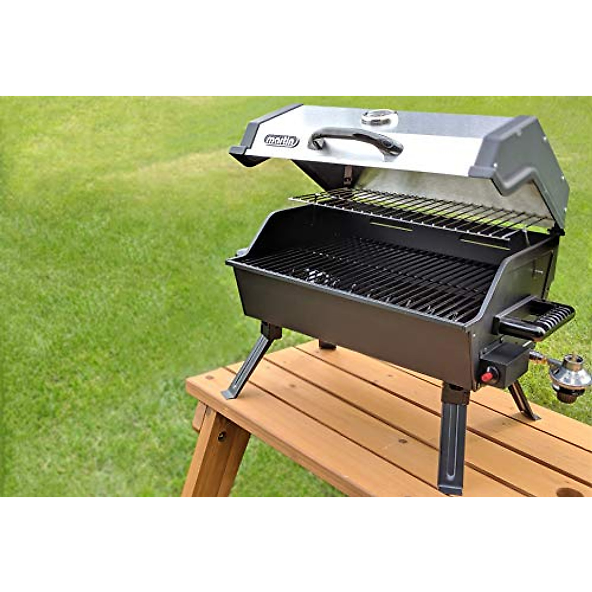 MARTIN Portable Propane Bbq Gas Grill 14,000 Btu Porcelain Grid with Support Legs and Grease Pan
