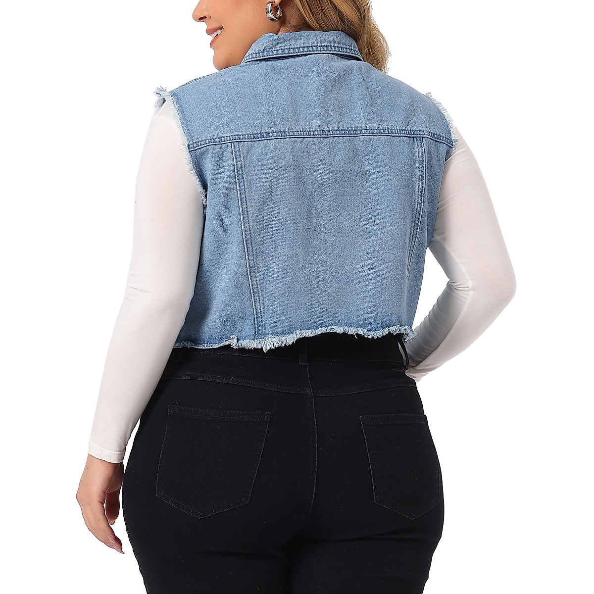 Agnes Orinda Plus Size Denim Jackets for Women Button Down Distressed Sleeveless Jean Vest Jacket 4X Light Blue