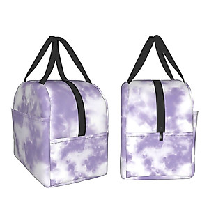 Purple Clouds Tie Dye Lunch Box Bento Travel Bag Picnic Tote Bags Insulated Durable Container Shopping Bag Reusable Waterproof Bags For Adult Women Men