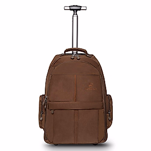 HollyHOME 19 inches Wheeled Rolling Backpack for Men and Women Business Laptop Travel Backpack Bag, Brown