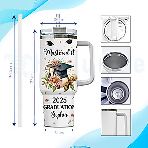 Hyturtle Personalized Tumbler Graduation Drinking Gifts For Her - Grad Congratulations Graduate Gifts For Seniors College School Masters Degree - Stainless Steel Travel Coffee Cup 40oz With Lid