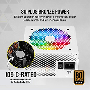 Corsair CX750F RGB, 750 Watt, 80 PLUS Bronze, Fully Modular RGB White Power Supply