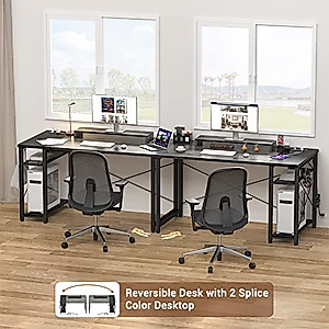 armocity Computer Desk, Gaming Desk with Power Outlet and USB, 40 Inch Reversible Laptop Table with Moveable Monitor Stand, Small Desk for Small Spaces, Home Office, Gaming Room, Black Oak and Black