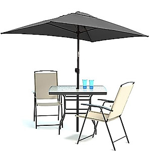 AMMSUN 6.5 x 4.5ft Rectangular Patio Umbrella Outdoor Table Umbrella Steel Pole and Fiberglass Ribs, Grey