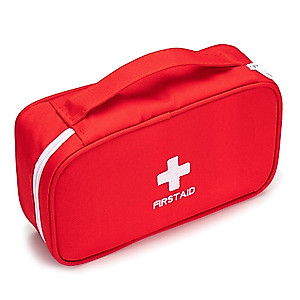 Jipemtra First Aid Bag Tote Empty Small First Aid Kit Bag Outdoor Travel Rescue Pouch First Responder Medicine Bag Pocket Container for Car Home Office Sport Outdoors (Red Handle)