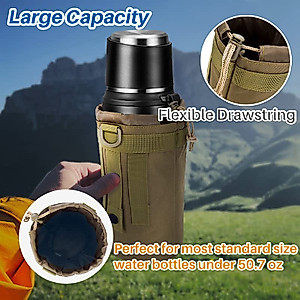Kalevel Large Water Bottle Holder Carrying Pouch Molle Tactical Holder Outdoor Water Bottle Bag Sling Drawstring Open Top with Strap for Hiking