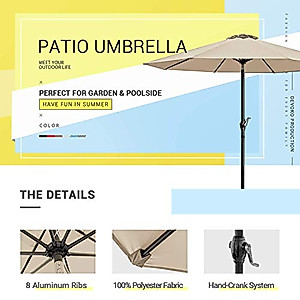 Devoko 9 FT Patio Umbrella Outdoor Table Market Umbrella with Easy Push Button Tilt for Garden, Deck, Backyard and Pool (Beige)
