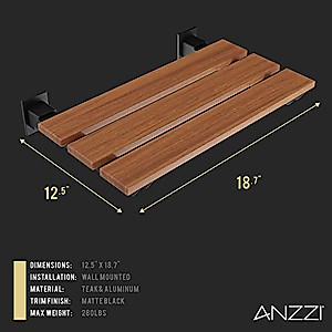 Bohemian 18.7 in. Teak Wall Mounted Folding Shower Seat in Matte Black