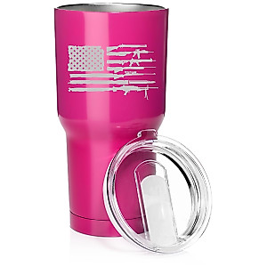 Smooth Body Tumbler Stainless Steel Vacuum Insulated Travel Mug Cup Gift American Gun Flag (30 oz, Hot Pink)