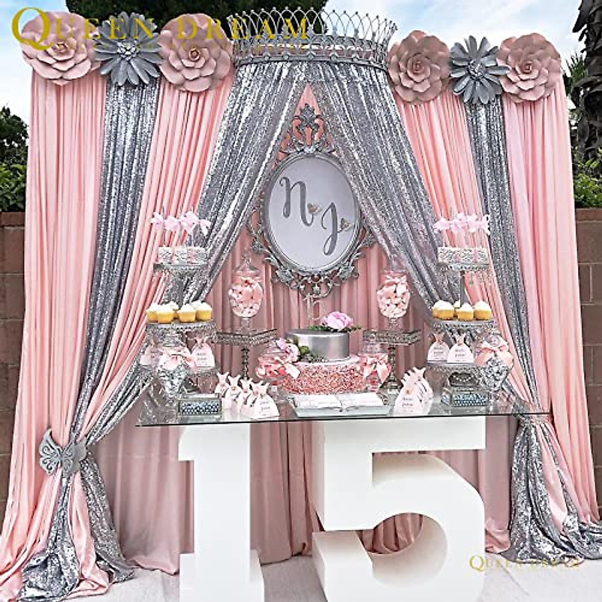 2FTx8FT Silver Glitter Sequin Curtain for Party Photography Backgrounds Wedding Backdrops Set of 4 Panels