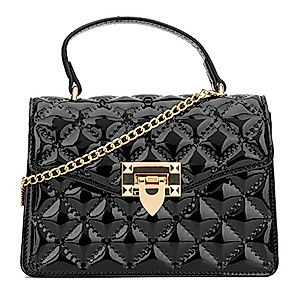 Olivia Miller Women's Fashion Yara PVC Jelly Black Crossbody Bag w Top Handle n Detachable Chain, Evening Casual Purse Handbag