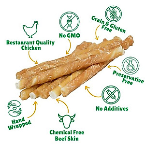 Lucky Premium Treats Chicken Wrapped Rawhide – All-Natural Rawhide and Chicken Dog Treats, Gluten Free Premium Small Dog Treats (20 Chews)