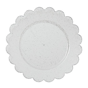 BLUE PANDA 50 Pack Silver Plastic Plates for Party Supplies, 9 Inch Disposable Silver Glitter Plastic Plates with Scalloped Edges