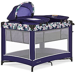 Dream On Me Lilly Deluxe-Playard in Floral Bloom with Full Bassinet, Changing Tray and Infant Bassinet with Canopy Waterproof Fabric, JPMA Certified, Lightweight