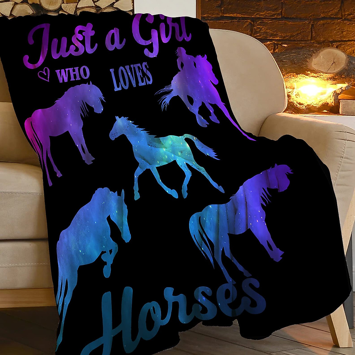 Horse Throw Blanket Ultra Soft Cozy Plush Just A Girl Who Loves Horses Flannel Fleece Blankets Lightweight Fuzzy Warm Animal Party Blanket All Season Gifts for Boys Girls Bed Couch Sofa 50"x40"