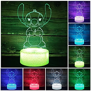 Nutyser 3D Night Light for Kids - Stitch Anime 3D lamp with Remote & Smart Touch 16 Colors Changing Led Light - Dimmable Toys for Teens Boys Girls Birthday Gifts Christmas
