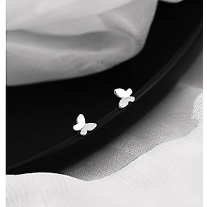 SLUYNZ 925 Sterling Silver Tiny Butterfly Earrings Studs for Women Teen Girls Tiny Studs Earrings (A-Silver)