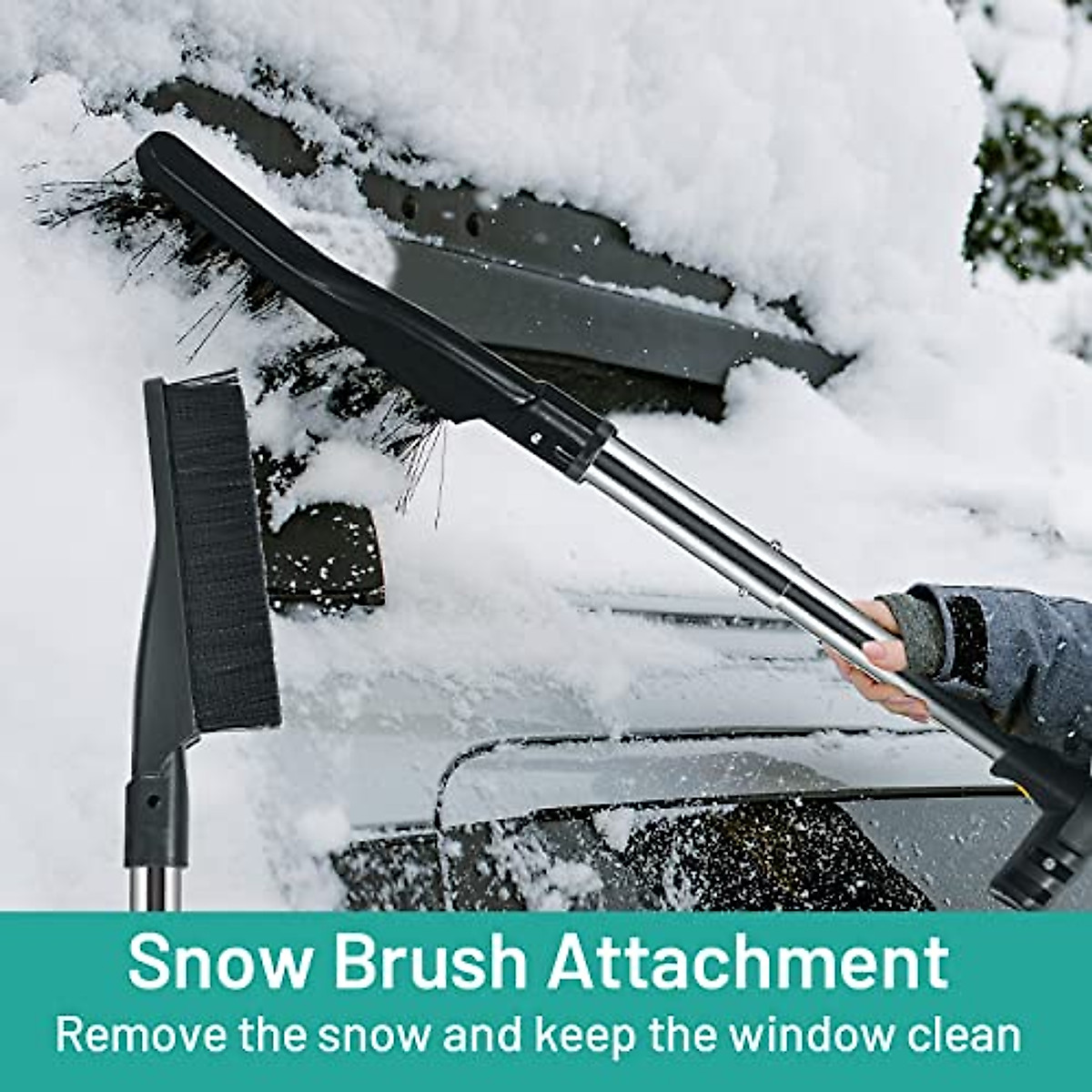 GYMAX 3 in 1 Retractable Snow Shovel, 35” Adjustable Snow Shovel Kit with Snow Brush & Ice Scraper, Portable Snow Removal Combo with Carrying Bag, Portable for Vehicle, Outdoor, Backyard