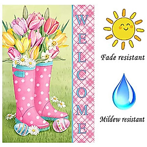 Hello Spring Flag,Spring Garden Flag Double Sided Welcome Burlap Seasonal House and Bird Summer House Flags 28x40 Inch Summer Garden Flag Outdoor Decor for Homes,Gardens,Patio or Lawn with 2 Grommets