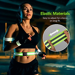 Vanmor High Visibility Reflective Bands for Wrist, Arm, Ankle, Leg. Reflective Running Gear for Men and Women, Safety Reflective Straps Bracelets for Night Running, Cycling, Walking (Green)