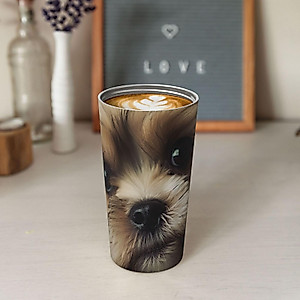 GTKSYNVE Reusable Coffee Mug with Lid and Handle, Little Dog Tumbler for Hot & Cold Drinks 16oz Stainless Steel Insulated Coffee Tumblers Double Wall Vacuum Thermal Cup
