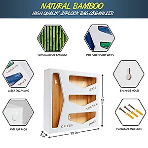 provoom Ziplock Bag Storage Organizer – Ziplock Organizer for Drawer with Grocery Bag Holder – Bamboo Baggie Organizer Compatible with Gallon, Sandwich, Snack, Quart Food Storage Bags(WHITE)