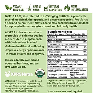 XPRS Nutra Organic Nettle Leaf Powder - Premium USDA Organic Stinging Nettle Powder for Hair and Nails - Vegan Friendly Energy Boosting Organic Stinging Nettle Leaf (4 oz)