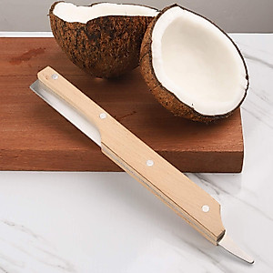 Coconut Opener Tool with Wooden Handle Stainless Steel Knife Opener Double Ended Coconut Cutter Kitchen Gadget Tools