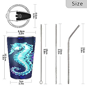 YETTASBIN Crystal Seahorse Tumbler with Straw Lid, 12oz Stainless Steel Tumbler Cup Double Wall Vacuum Insulated Travel Coffee Mug for Hot and Cold Drinks