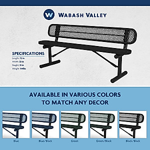 Wabash Valley 6-Foot Commercial Outdoor Bench with Backing | Diamond Pattern | Extremely Durable Plastisol Coated | Lifetime Outdoor Use | Withstands All Weather Conditions | Signature Collection