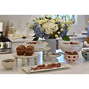 Mud Pie White Beaded Pedestal Trays, small 4" x 10" dia | large 5" x 12" dia