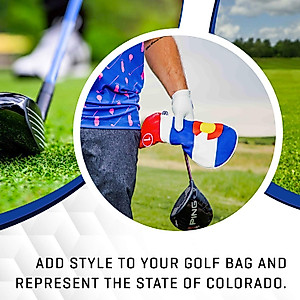 Pins & Aces Colorado Tribute Premium Golf Club Head Cover - Premium, Hand-Made Leather Headcover - CO Flag Styled, Tour Quality Golf Club Cover - Style & Customize Your Golf Bag (Driver)