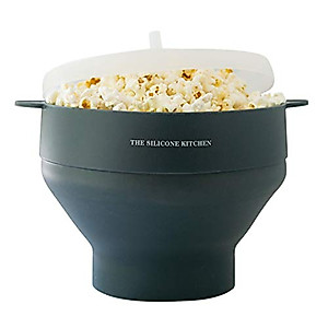The Silicone Kitchen Silicone Microwave Popcorn Maker - Collapsible Bowl, Non-Toxic, Dishwasher Safe (Dark Blue)