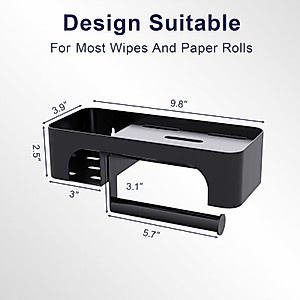 Necvha Toilet Paper Holder with Shelf, Easy to Install Adhesive Wall-Mounted Toilet Paper Holder, Sturdy and Durable Toilet Paper Shelf (Black)