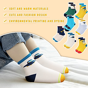 Mmkkhpy Toddler Little Kids Boys Fun Novelty Design Crew Cotton Socks 10 Pairs (5-8 Years, Dino Rocket)